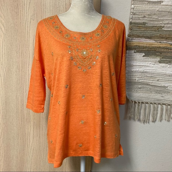 J. Jill | Tops | Nwt J Jill Top Love Linen 0 Linen Sequin Embroidered ...